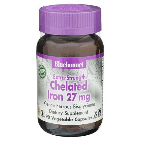 Bluebonnet Albion Extra-Strength Chelated Iron 27 Mg Vegetable Capsules ...
