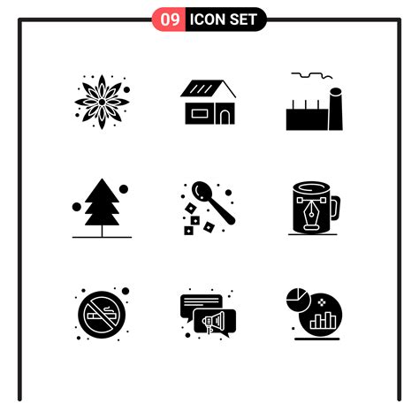 Set Of 9 Vector Solid Glyphs On Grid For Coffee Tree Boiling Plant Nature Forest Editable Vector