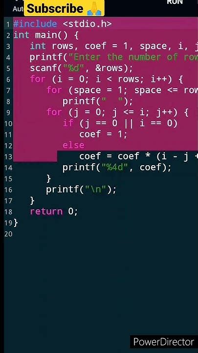 Pascals Triangle Pattern In C Language C Language Basic Patten