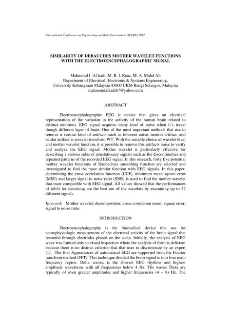 Pdf Compatibility Of Mother Wavelet Functions With The