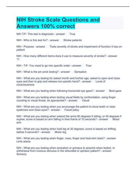 Nih Stroke Scale Questions And Answers 100 Correct Nih Stroke Scale