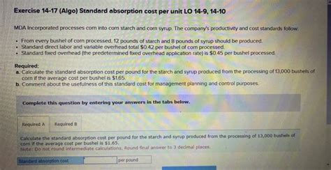 solved exercise 14 17 algo standard absorption cost per