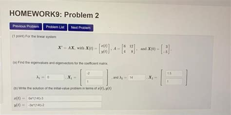 solved 1 point for the linear system x′ ax with