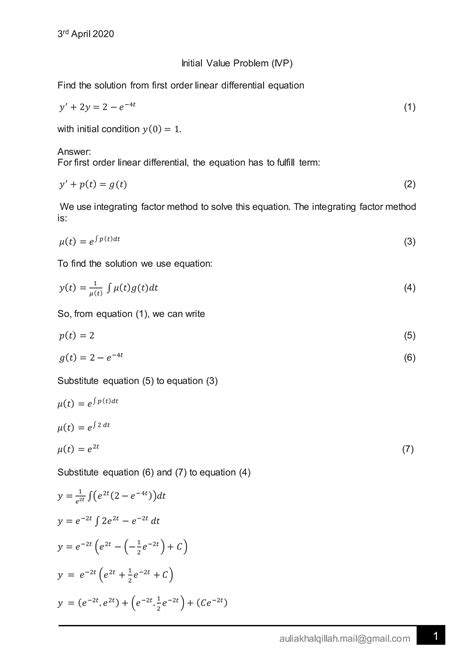 Solving First Derivative Equation Pdf