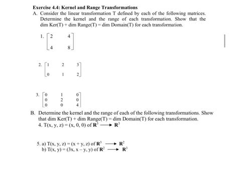 Solved Exercise Kernel And Range Transformations A Chegg