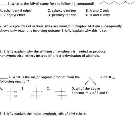 Solved What Is The Iupac Name For The Following Compound A Ethyl Pentyl Ether C Ethoxy