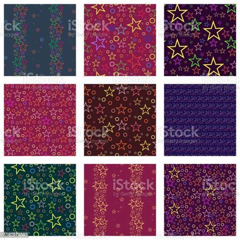 유색 별과 원 포인트의 원활한 기하학적 패턴의 집합입니다 포장 초대장 섬유 디자인 템플릿에 사용할 수 있습니다 0명에 대한 스톡 벡터 아트 및 기타 이미지 Istock