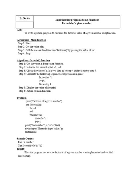 Implementing Programs Using Functions Factorial Of A Given Number Pdf Implementing Programs Using Functions Factorial Of A Given Number Pdf
