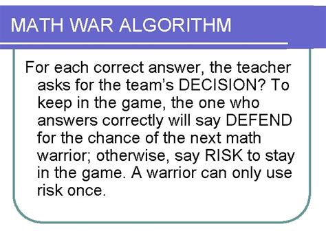 Lesson MATH WAR ALGORITHM The Game