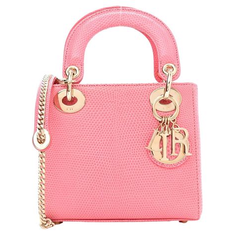 Christian Dior Mini Lady Dior Pink Exotic Lizard Gold Top Handle