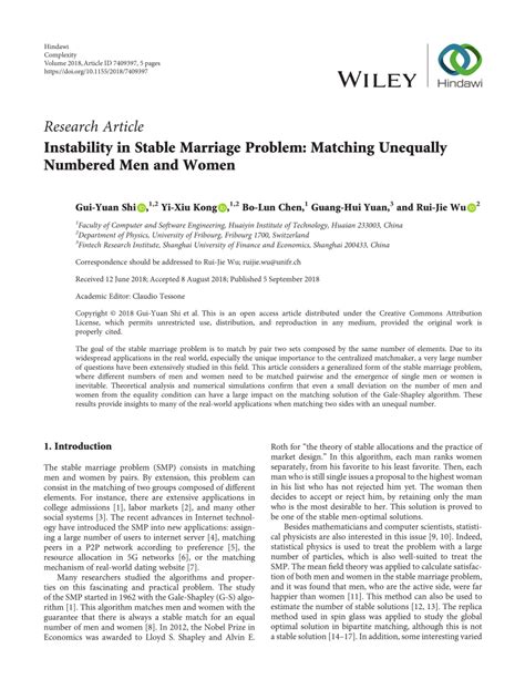 PDF Instability In Stable Marriage Problem Matching Unequally Numbered Men And Women