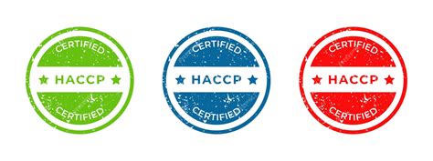 Haccp 스탬프 세트 위험 및 중요 제어 지점 분석 흰색 배경에 아이콘 설정 프리미엄 벡터