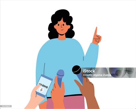 한 여성이 기자들에게 말합니다 소녀는 인터뷰를 제공합니다 Dictaphone와 손을 마이크에 질문에 대답합니다 마이크와 손 기자