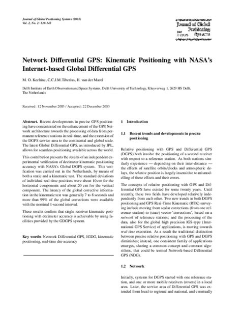 Pdf Network Differential Gps Kinematic Positioning With Nasas Internet Based Global