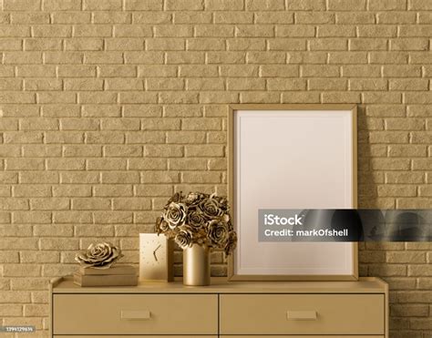 직사각형 포스터 프레임 노란색 금속 흑백 인테리어 룸 액세서리 3d 렌더링 0명에 대한 스톡 사진 및 기타 이미지 0명 가정 생활 가정의 방 Istock