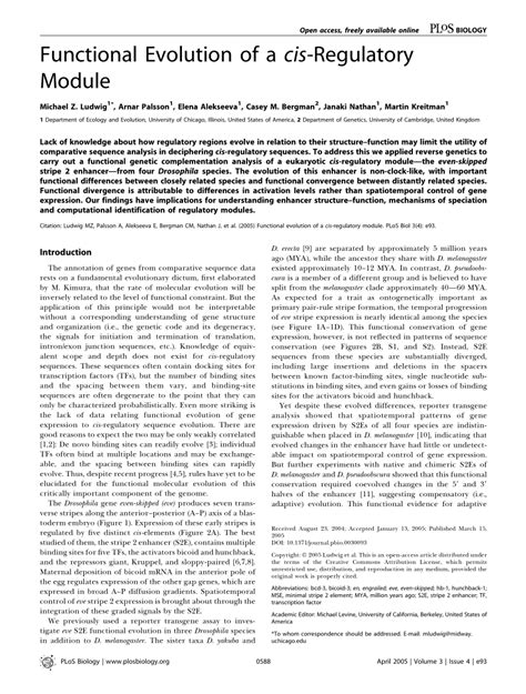 Pdf Functional Evolution Of A Cis Regulatory Module