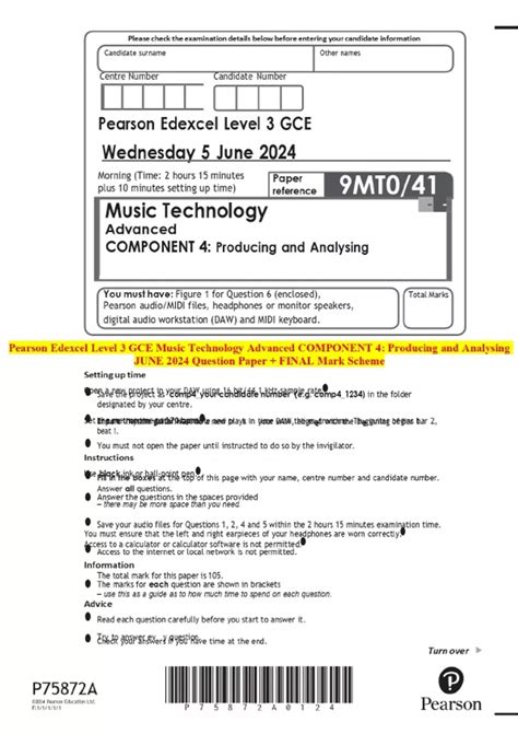 Pearson Edexcel Level 3 Gce Music Technology Advanced Component 4 Producing And Analysing June