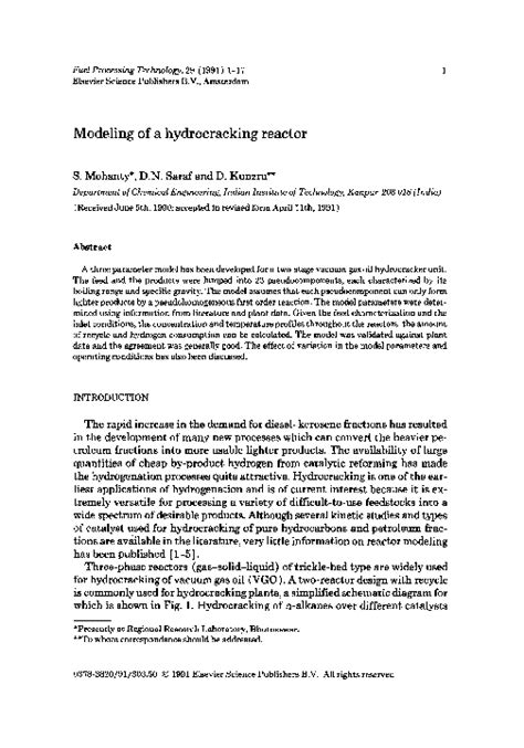 Pdf Modeling Of A Hydrocracking Reactor