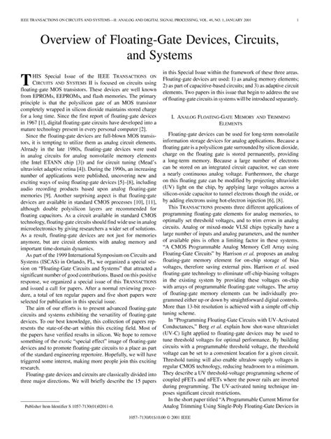 Overview Of Floating Gate Devices Circuits And Systems Ieee