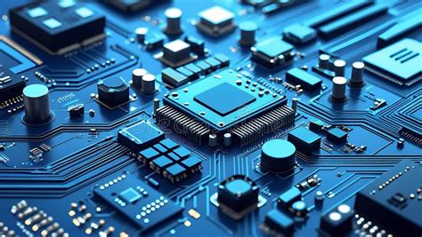 Close Up Of An Electronic Circuit Board With A Processor Stock Illustration Illustration Of