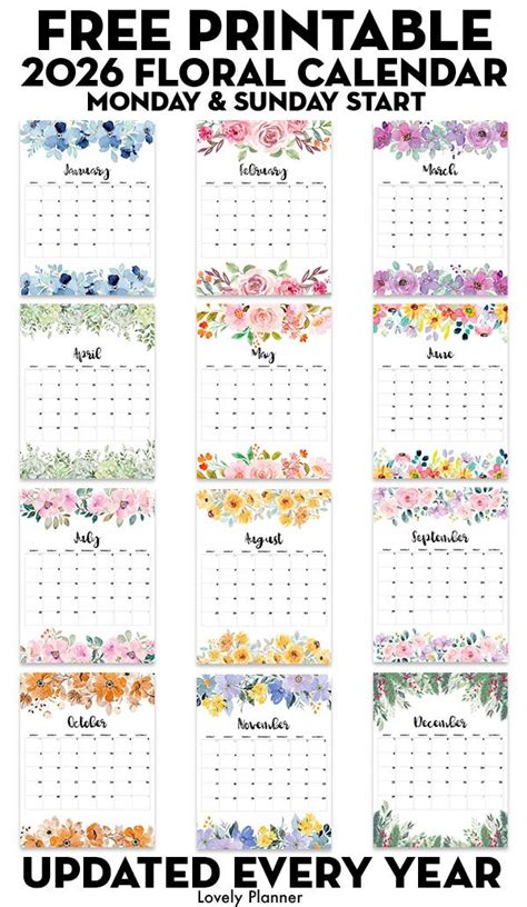 Free 2026 Floral Calendar Printable Free Printable Calendar Templates