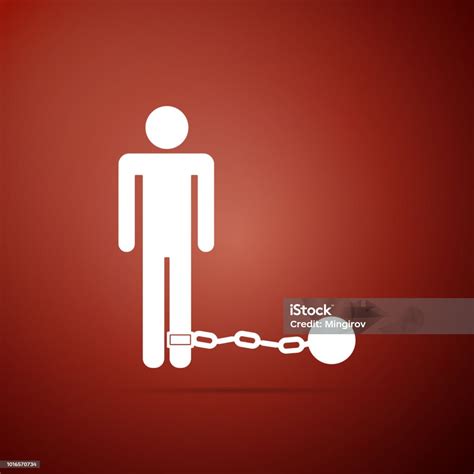 죄수 체인 아이콘 빨간색 배경에 고립 된 공 평면 디자인입니다 벡터 일러스트 레이 션 금속구가 달린 족쇄에 대한 스톡 벡터 아트 및 기타 이미지 금속구가 달린 족쇄