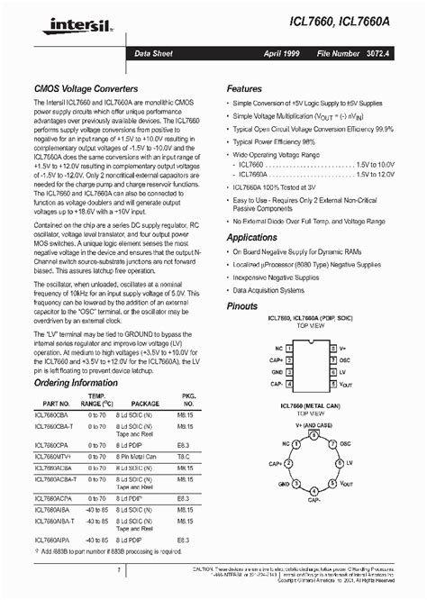 icl7660 356312 pdf datasheet download ic on line