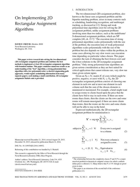 On Implementing 2d Rectangular Assignment Algorithms Pdf Linear