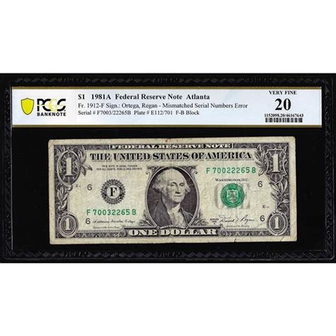 1981a 1 federal reserve note mismatched serial number error fr 1912 f