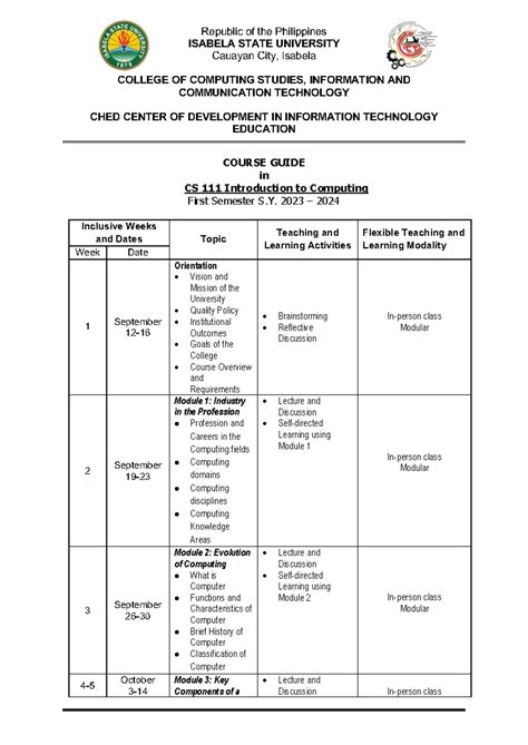 Course Guide In Cs 111 Intorduction To Computing Isabela State