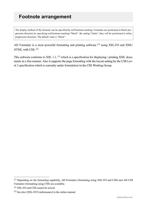 Xsl Fo Antenna House Properties Footnote Stacking Data2type Gmbh