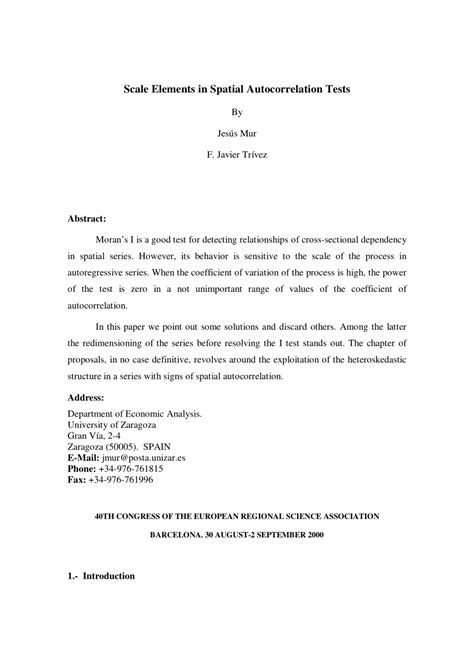 Pdf Scale Elements In Spatial Autocorrelation Tests