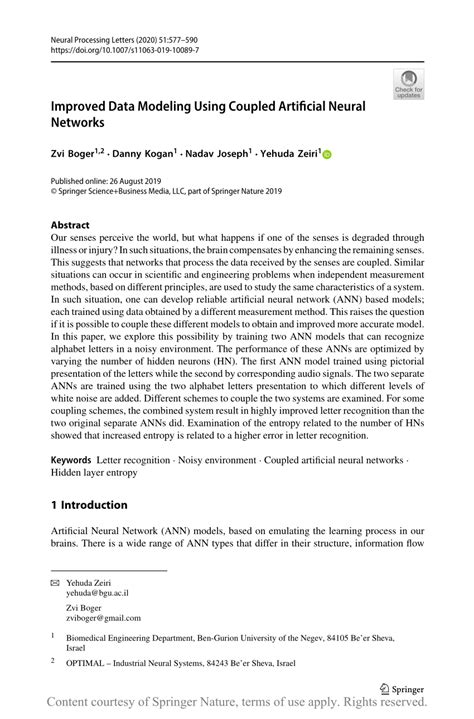 Improved Data Modeling Using Coupled Artificial Neural Networks Request Pdf