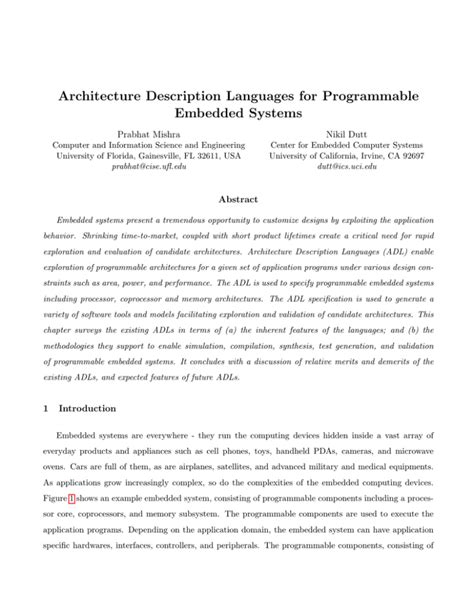 Architecture Description Languages For Programmable Embedded