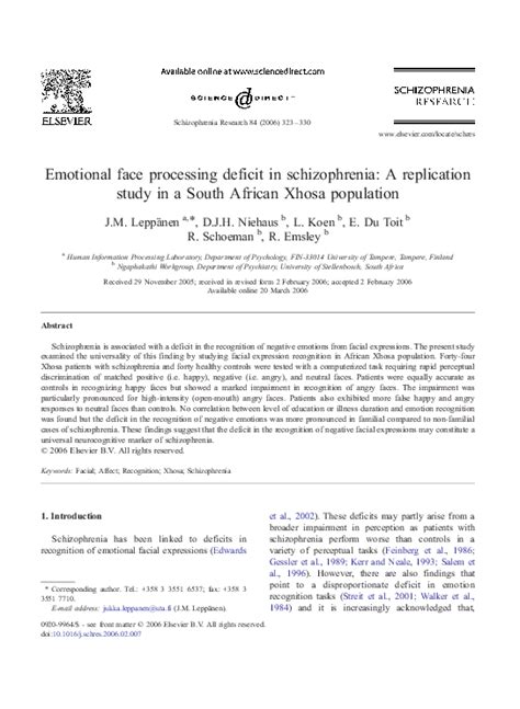 Pdf Emotional Face Processing Deficit In Schizophrenia A Replication