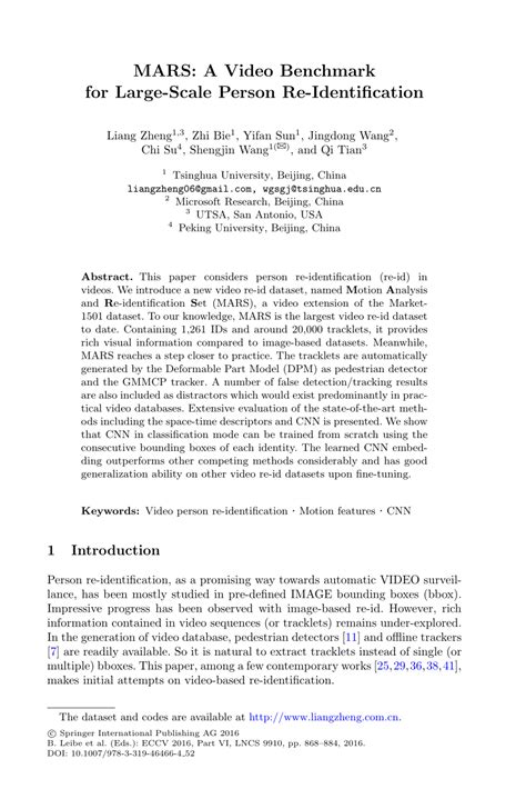 Pdf Mars A Video Benchmark For Large Scale Person Re Identification