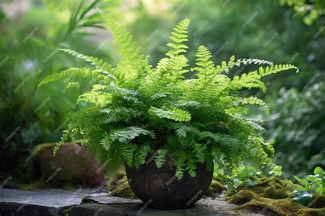 Premium Ai Image A Shrub Called Asplenium Nidus Crispy Wave Grows In A Container Against A