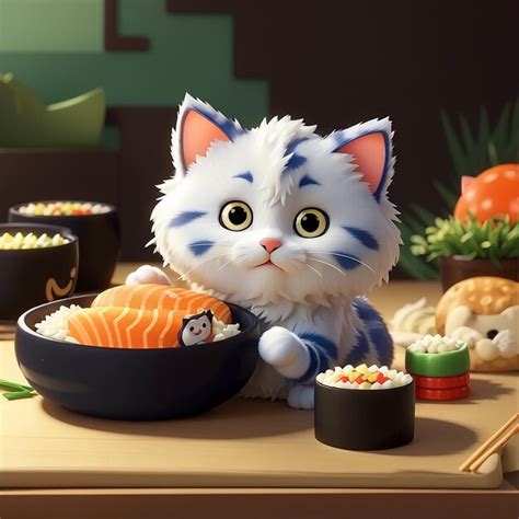 Icono Vectorial De Dibujos Animados De Sushi De Gato Lindo Ilustración