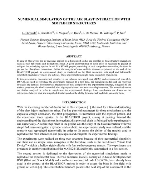 Pdf Numerical Simulation Of The Air Blast Interaction With Simplified Structures