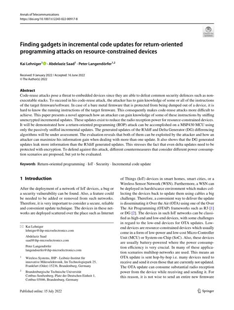 Pdf Finding Gadgets In Incremental Code Updates For Return Oriented Programming Attacks On