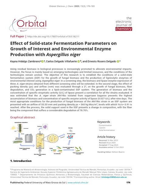 2023 Effect Of Solid State Fermentation Parameters On A Niger Pdf