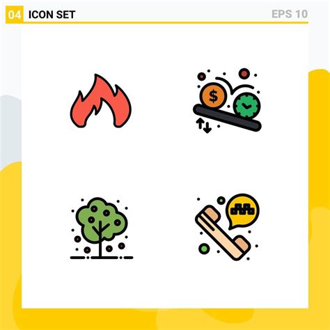 Group Of 4 Modern Filledline Flat Colors Set For Fire Agriculture Spark Schedule Nature Editable