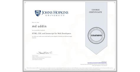 md uddin on linkedin completion certificate for html css and javascript for web developers