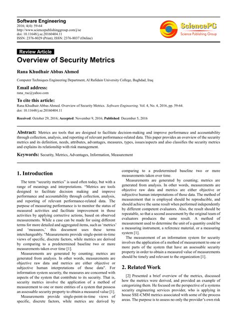 Pdf Overview Of Security Metrics