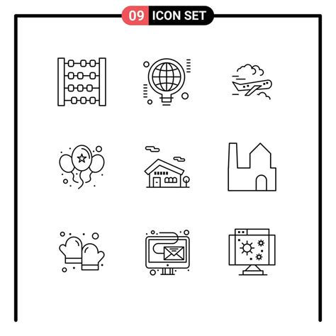Editable Vector Line Pack Of 9 Simple Outlines Of House Building Plane Day Celebrate Editable