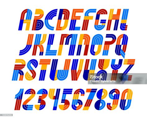 스포츠 게임 글꼴 벡터 복고풍 유행 기하학적 알파벳 문자 세트 기울임꼴 속도 서체 숫자 포함 90 년대 스타일의 로고 생성 컴퓨터 글자에 대한 스톡 벡터 아트 및 기타