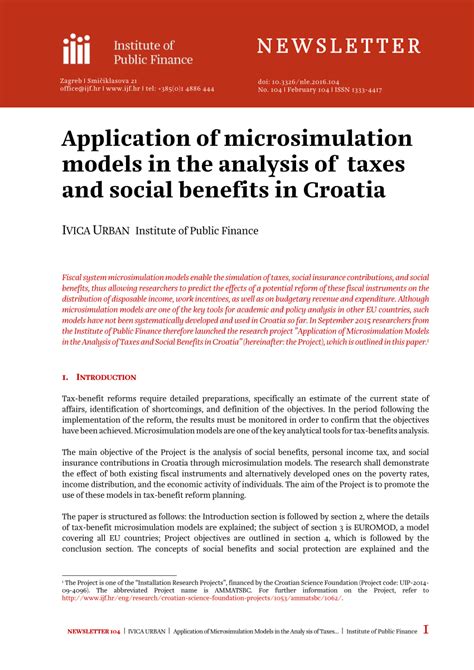 Pdf Application Of Microsimulation Models In The Analysis Of Taxes