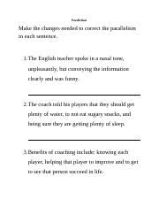 Parallelism Exercise For Eng 103 Parallelism Make The Changes Needed To Correct The