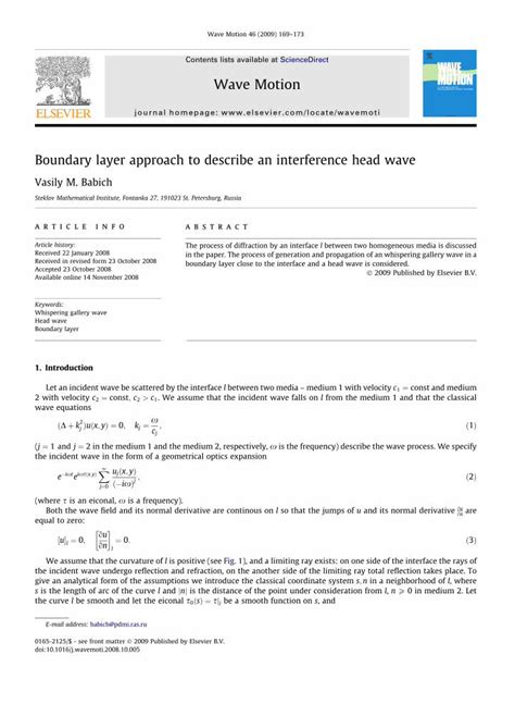 pdf boundary layer approach to describe an interference head wave