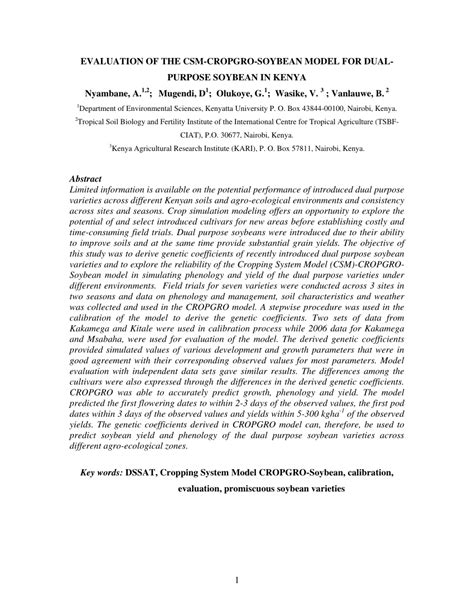 Pdf Evaluation Of The Csm Cropgro Soybean Model For Dual Purpose Soyabean In Kenya